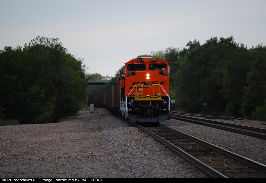 Head on Shot of BNSF 9074 and BNSF 9069 as they wait for the Green.